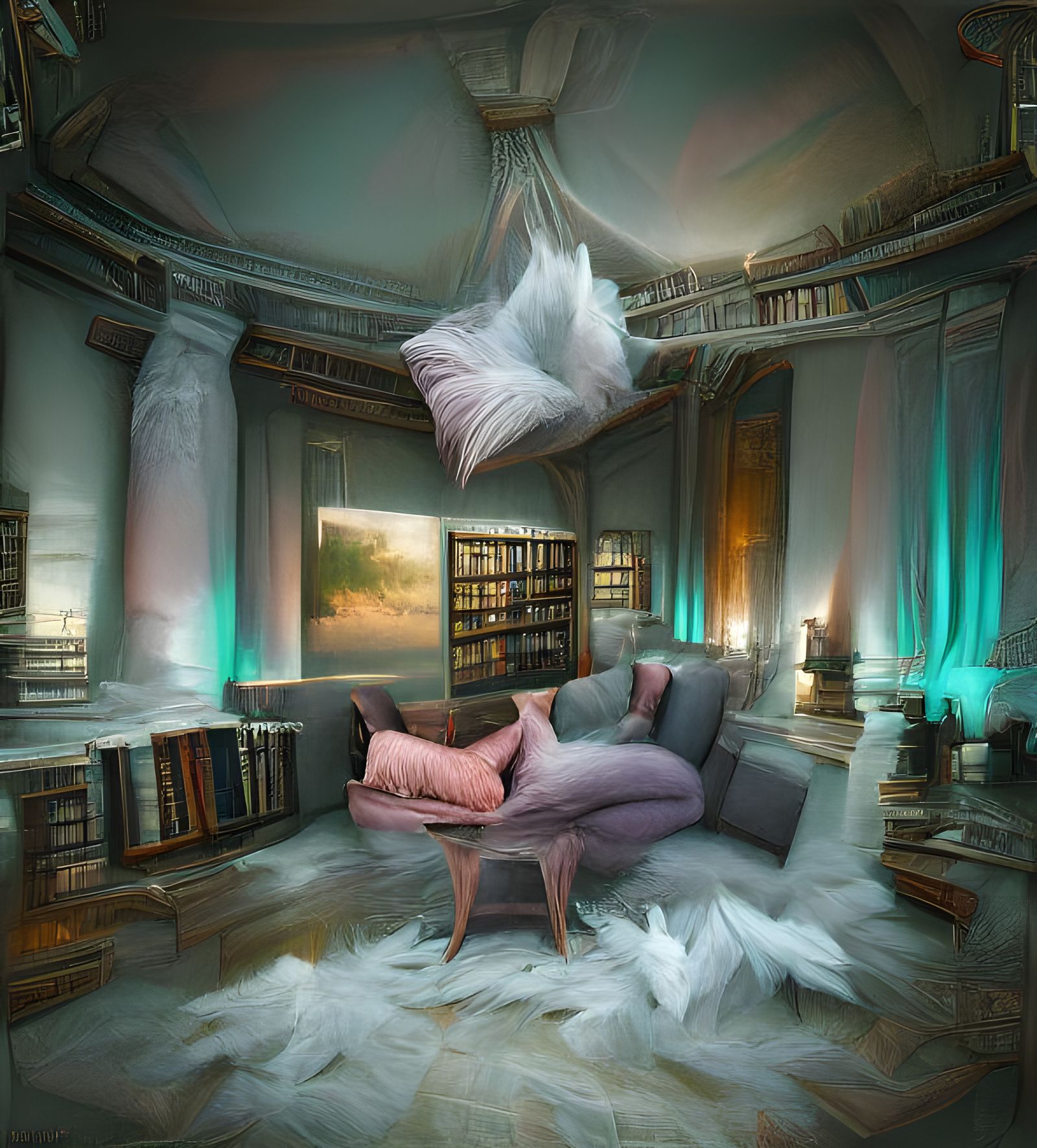 Feathery Reading Room - AI Generated Artwork - NightCafe Creator