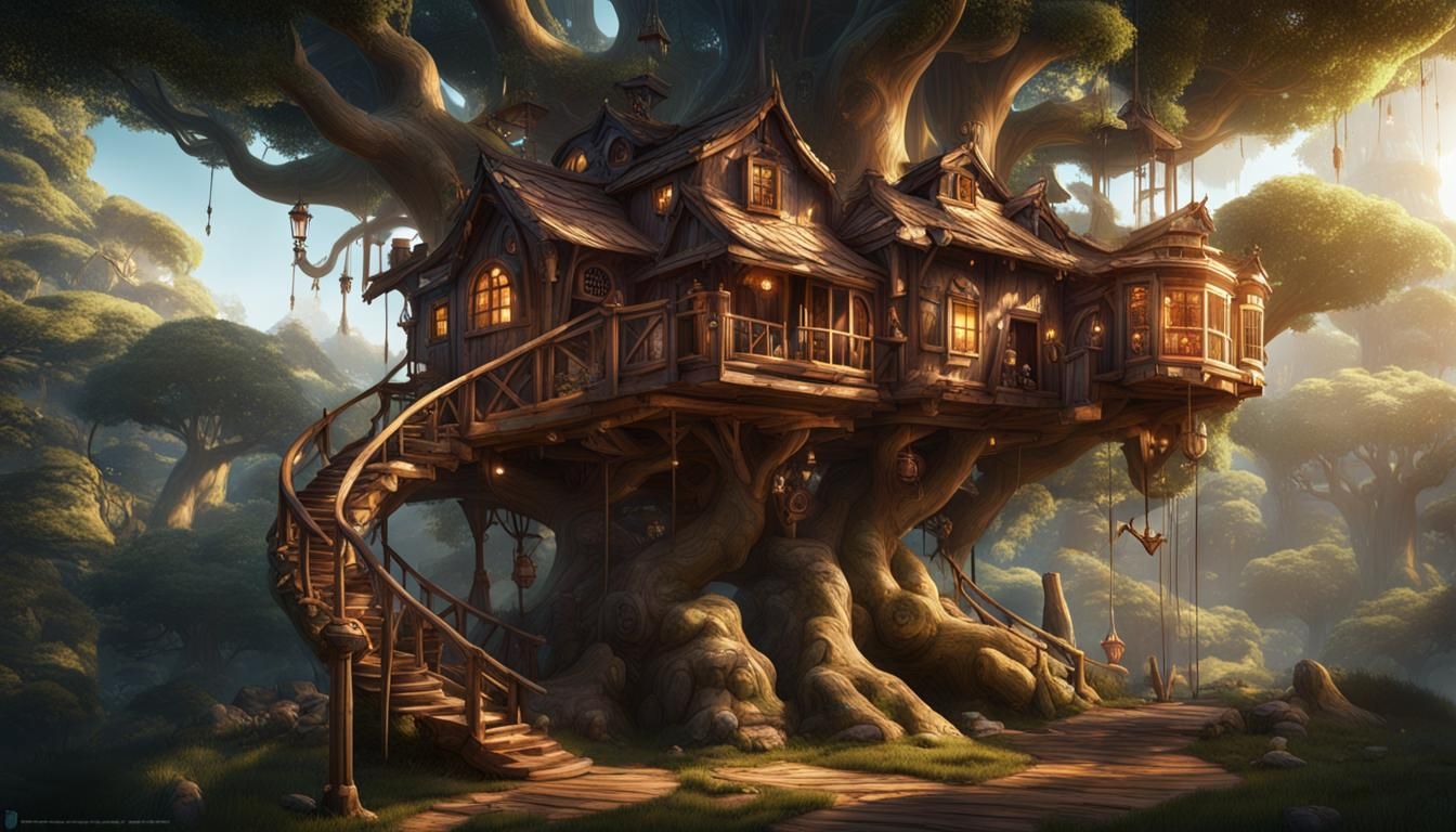 a fancy treehouse - AI Generated Artwork - NightCafe Creator