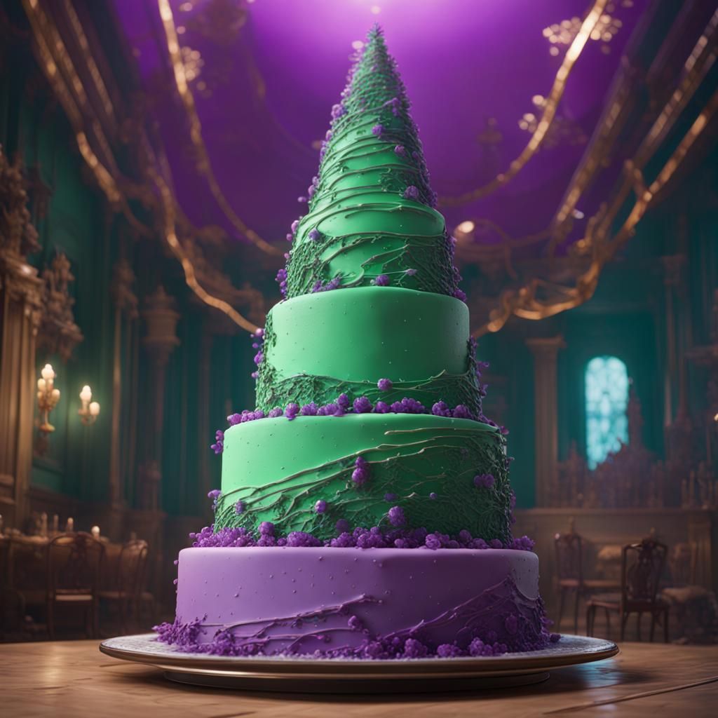Cake green and purple as Giant Christmas tree 8k resolution dynamic ...