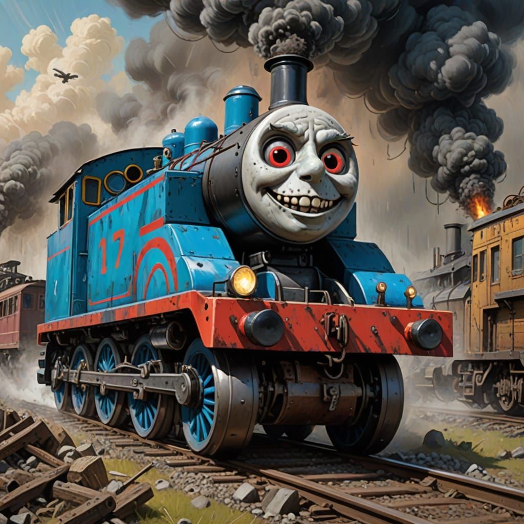 Creepy Tank Engine Painting in Gritty, Doomsday St... - AI Art