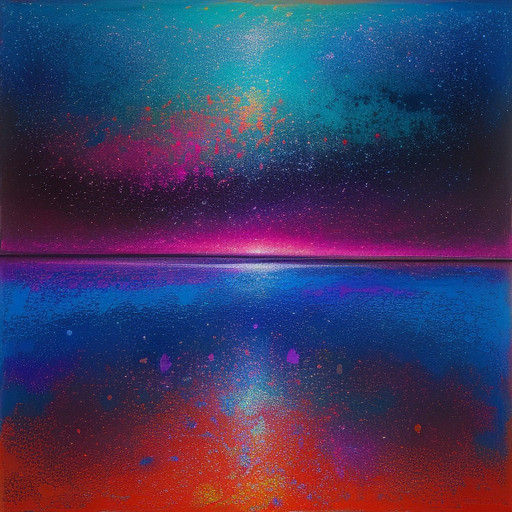 Dreamy Cosmic Beach Scene with Glass House and Vib... - AI Art