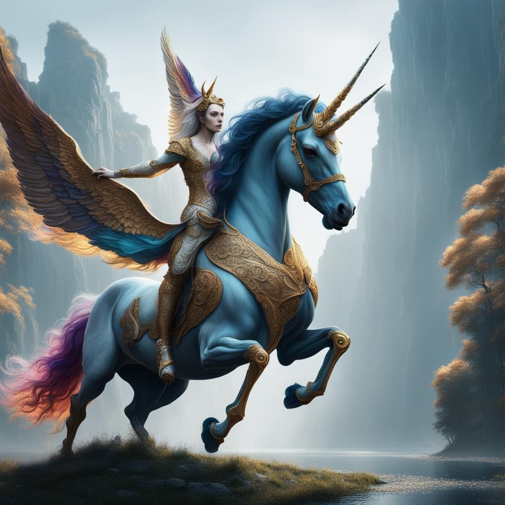 Riding a pegasus. - AI Generated Artwork - NightCafe Creator