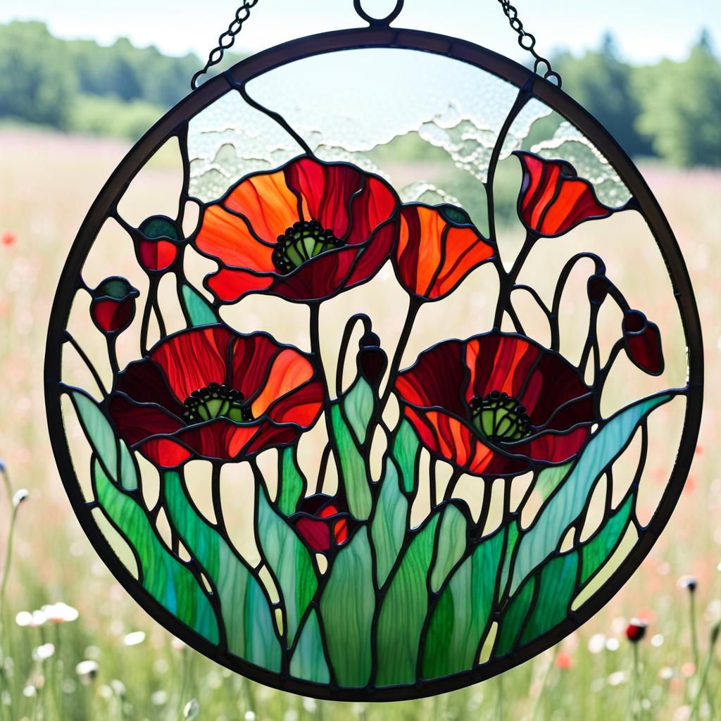 stained glass poppy flowers in field - AI Generated Artwork - NightCafe ...