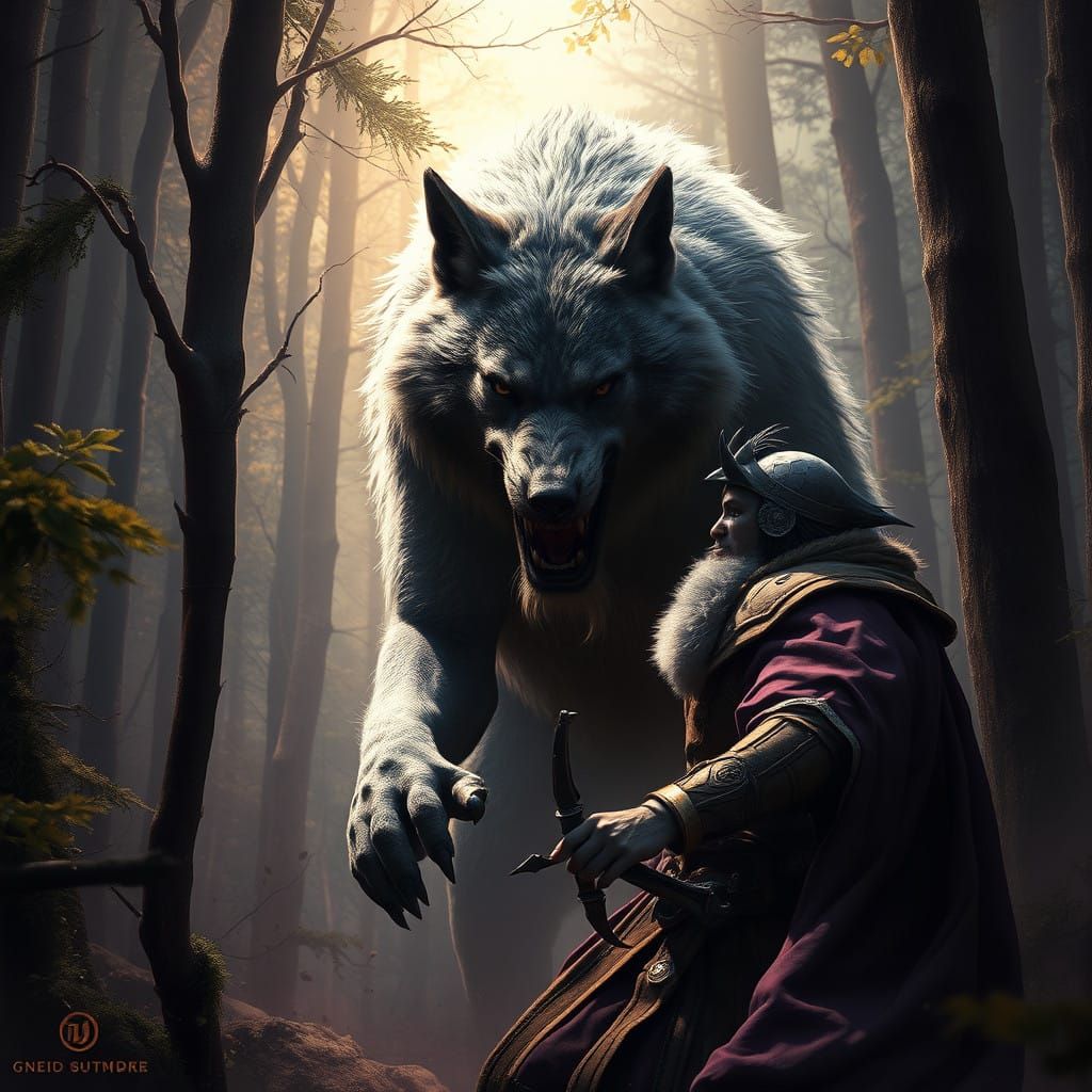 Grey Wolf Ambushes Arrogant Nobleman in Dark Fanta... - AI Art