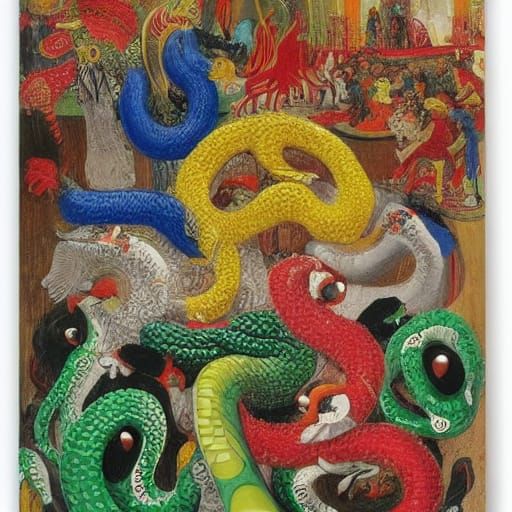 Surrealist Encounter of Snakes in Artistic Fusion - AI Art