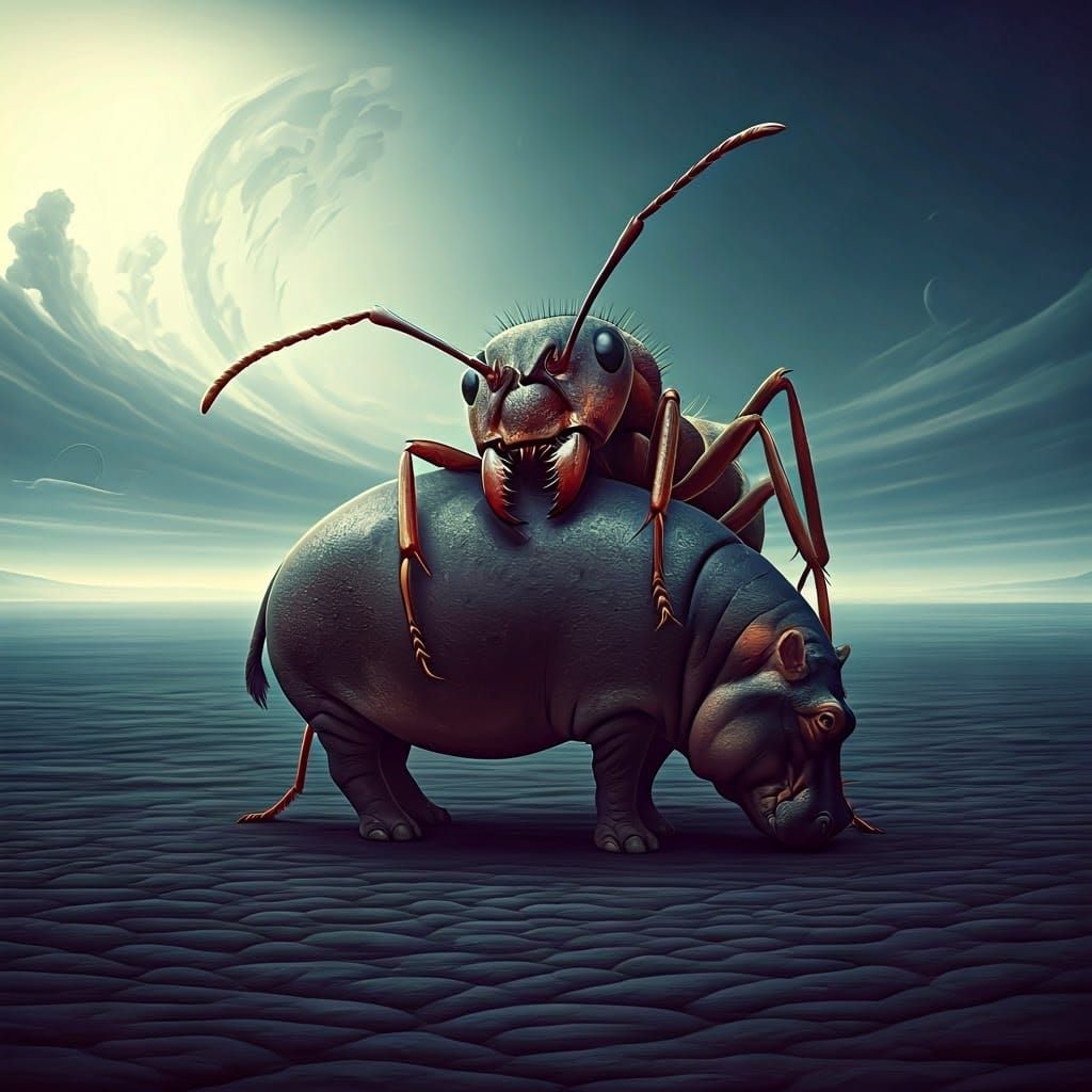 Surreal Giant Ant Devours Hippopotamus in Haunting... - AI Art
