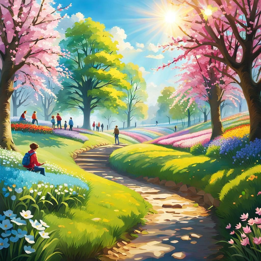 Busy park on the first week of spring - AI Generated Artwork ...