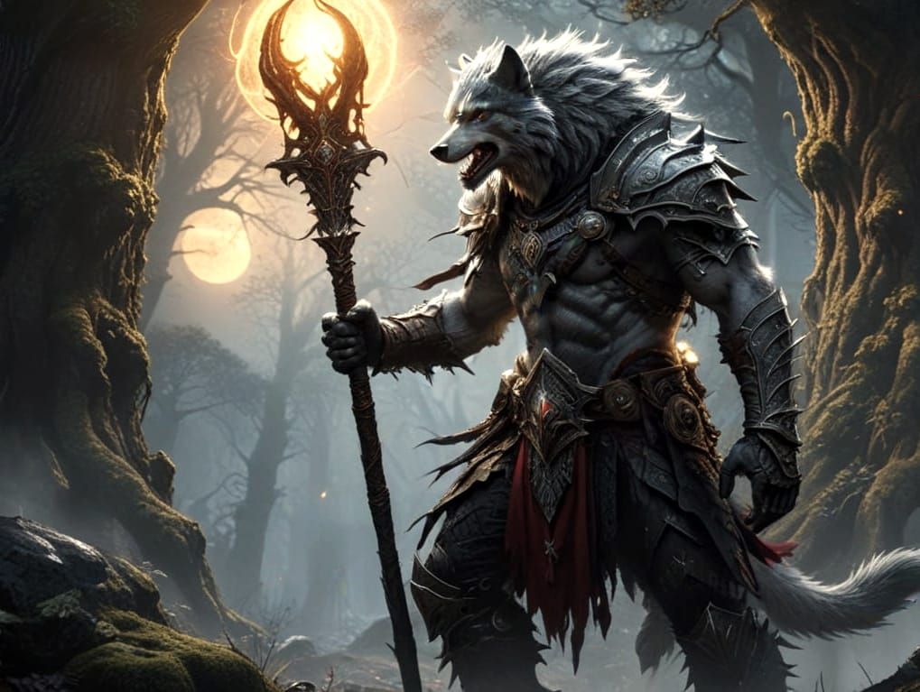 Gothic Wolf Warrior in Intimidating Pose with Smir... - AI Art