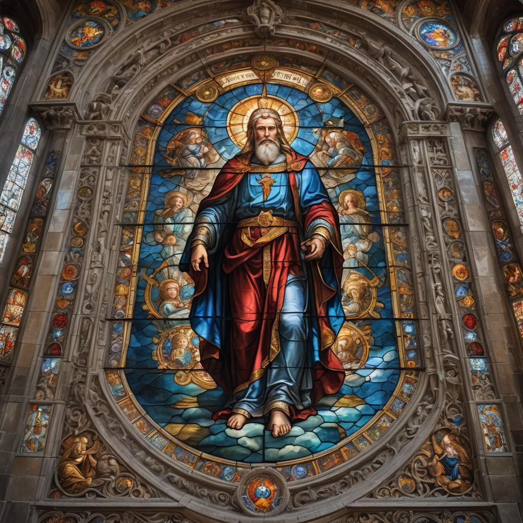 a stained glass window of the image of a God - AI Generated Artwork ...
