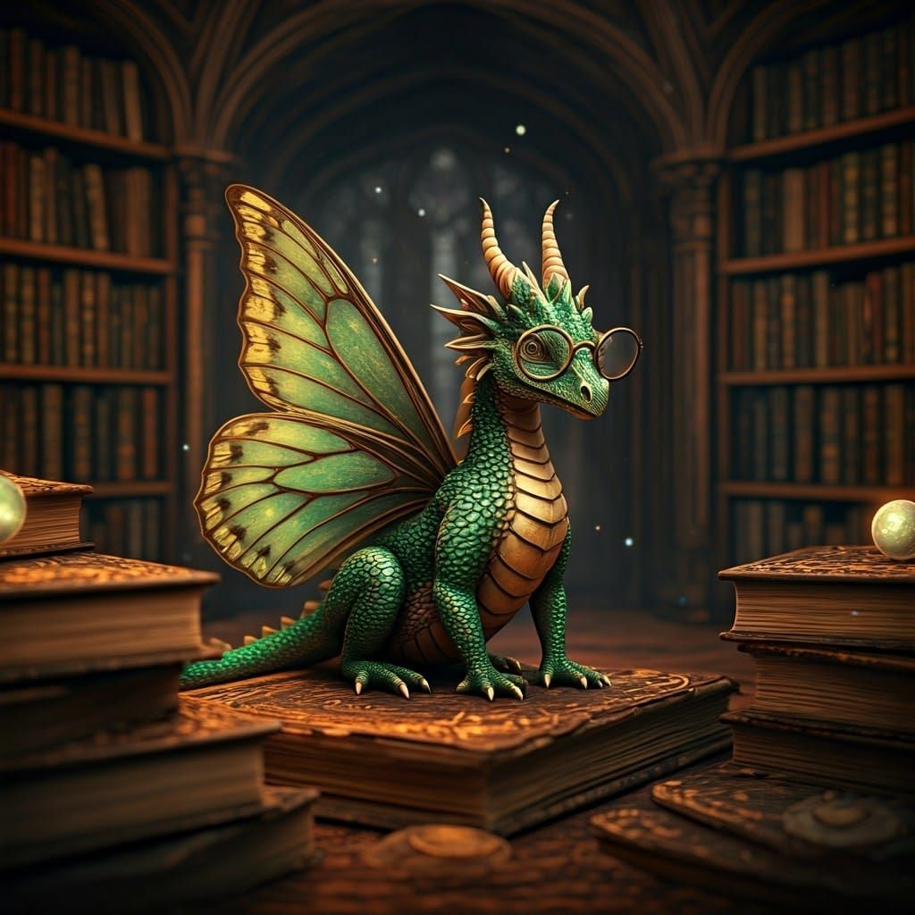 Faerie Dragon - Emerald - Whimsical Faerie Dragon in an Anci...