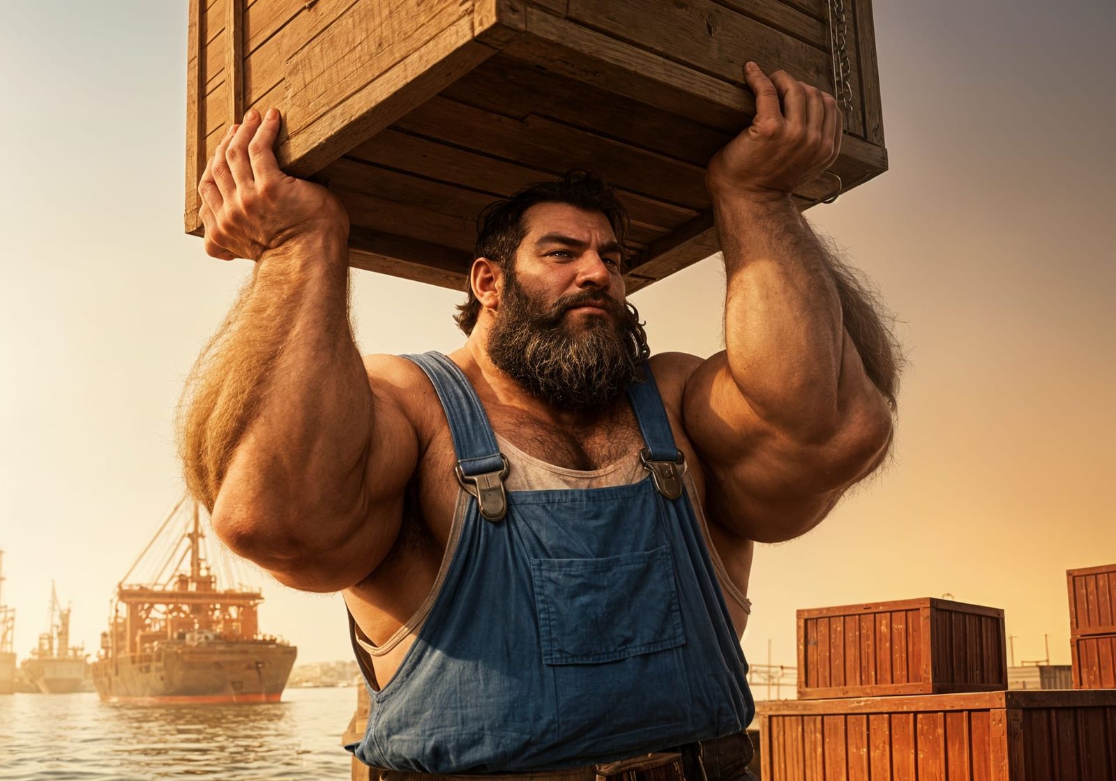 a port stevedore - Rugged Port Worker in Laborious Lift