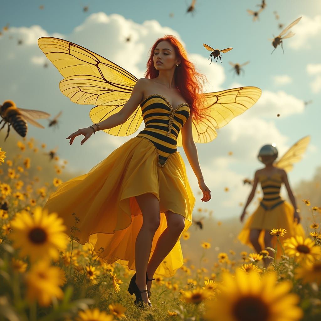 A Lovely Bee Princess - Bee Princess in Vibrant Fields