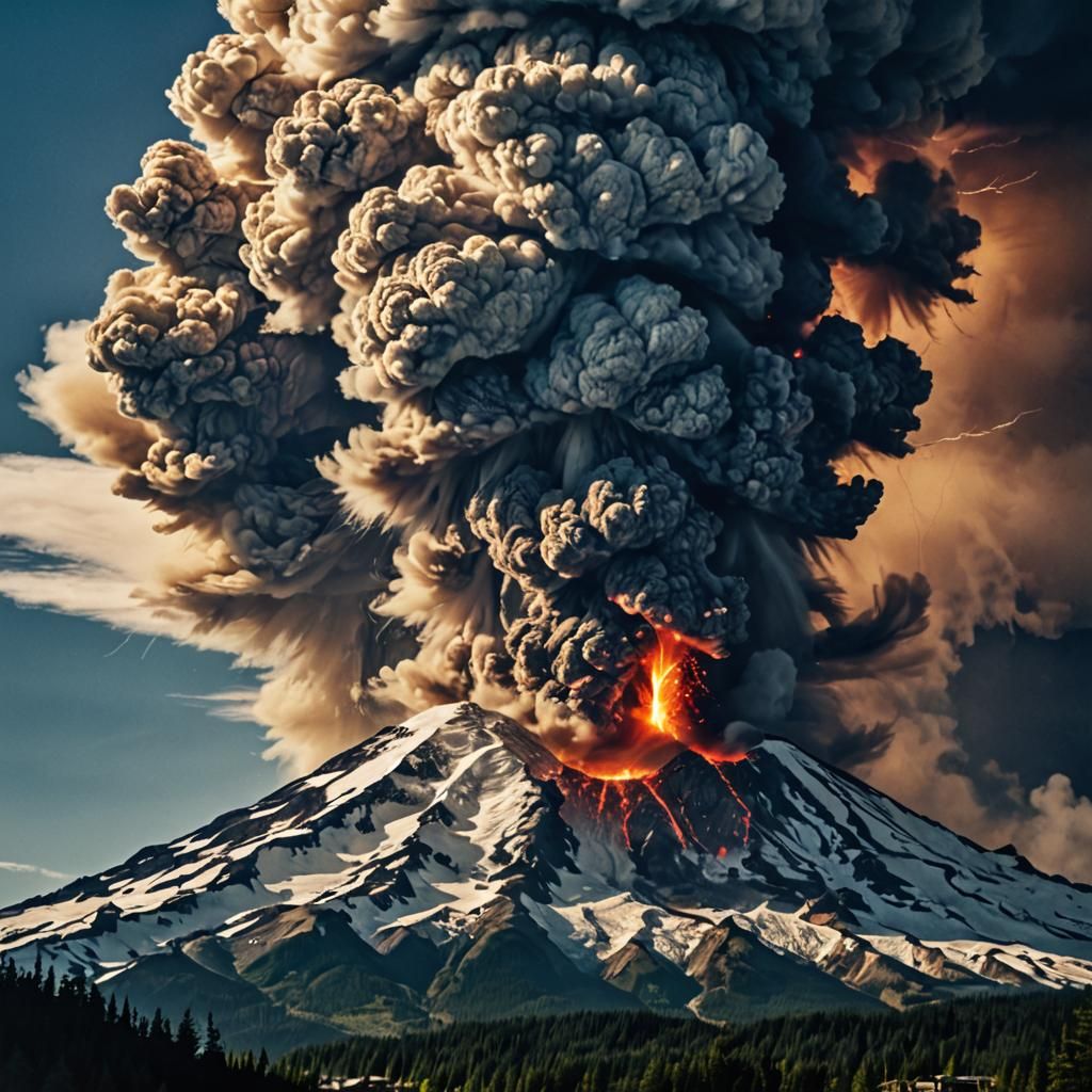 Mt. Rainier erupting, seen from Seattle, pyroclastic, lightning, lahar ...