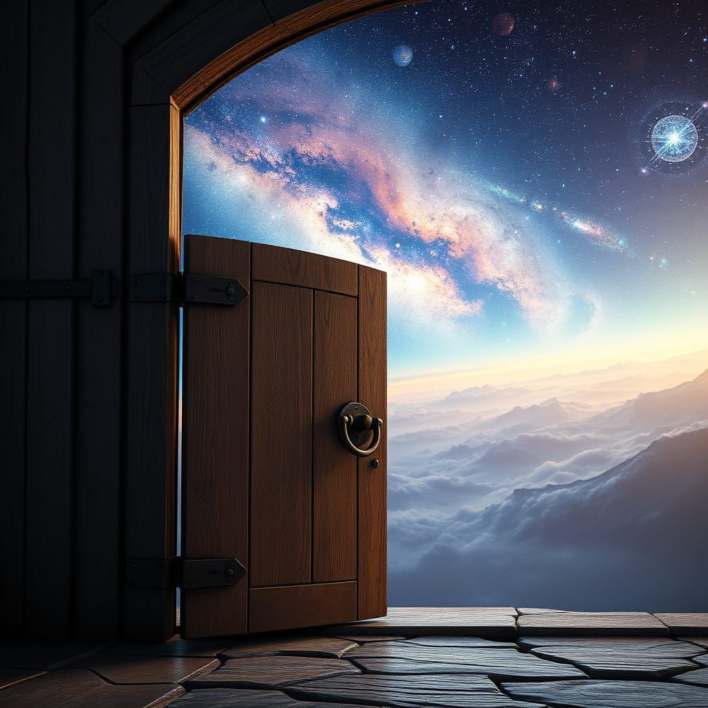 the open wood door to infinity - Ancient Wooden Door to Cele...