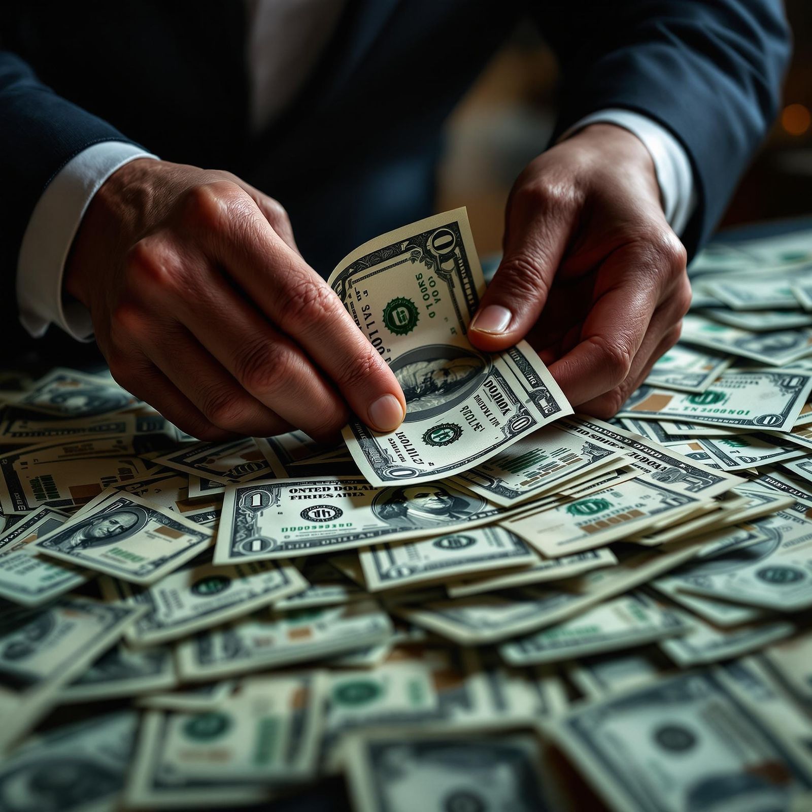 Hyperrealistic Portrait of a Banker Counting Money - AI Art