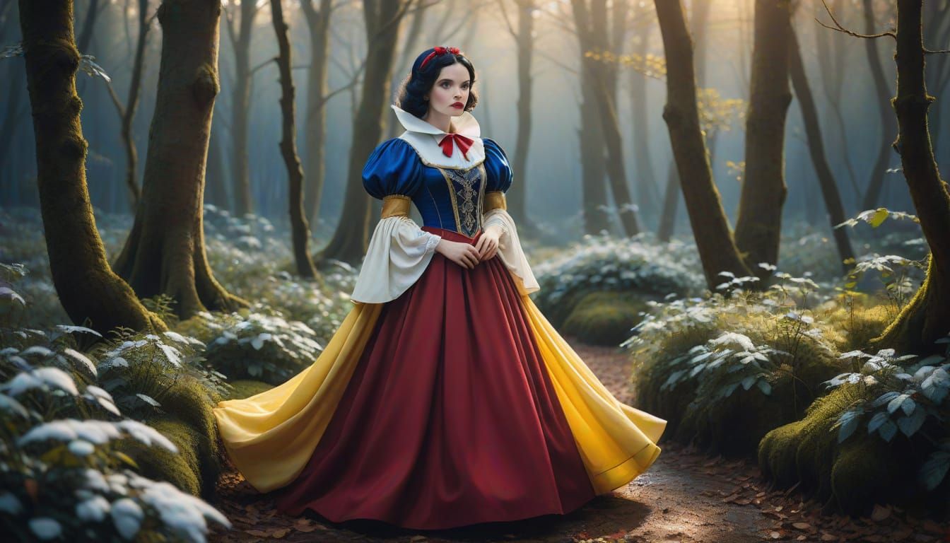 Elegant Snow White Portrait in Fairytale Attire - AI Art