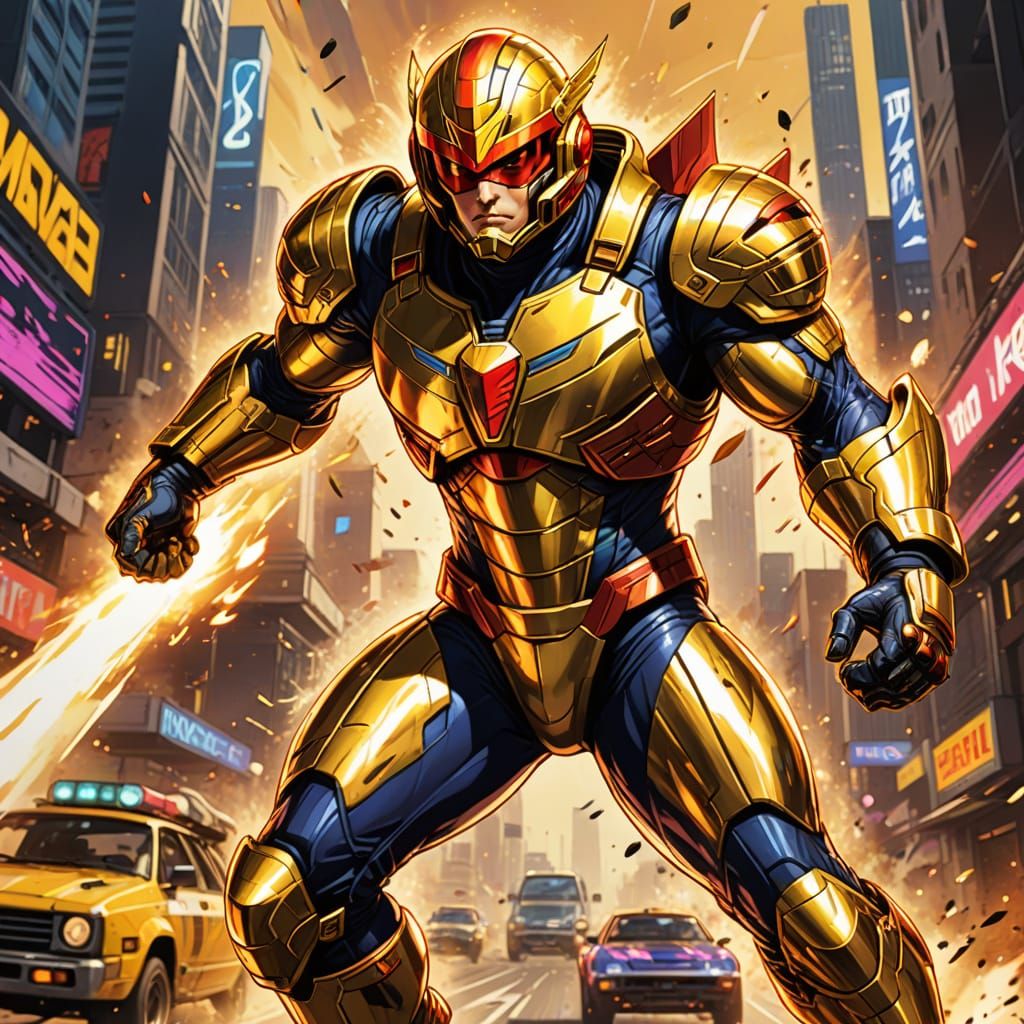 captain falcon, gold outfit, doing the Falcon barge