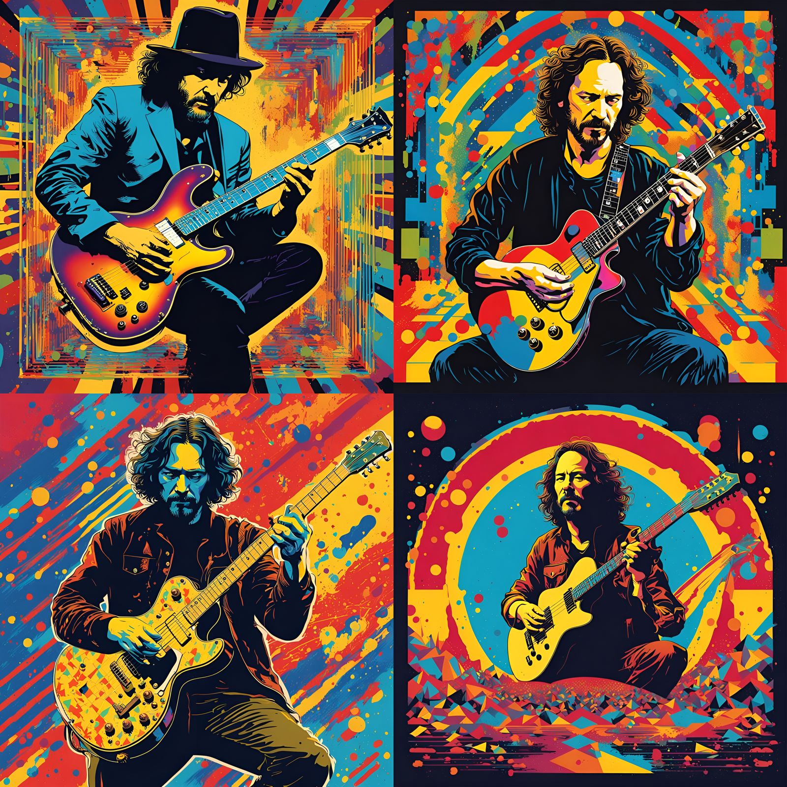 Eddy Vedder slaying his Cyclodelic dripping guitar. Screen print, pop ...