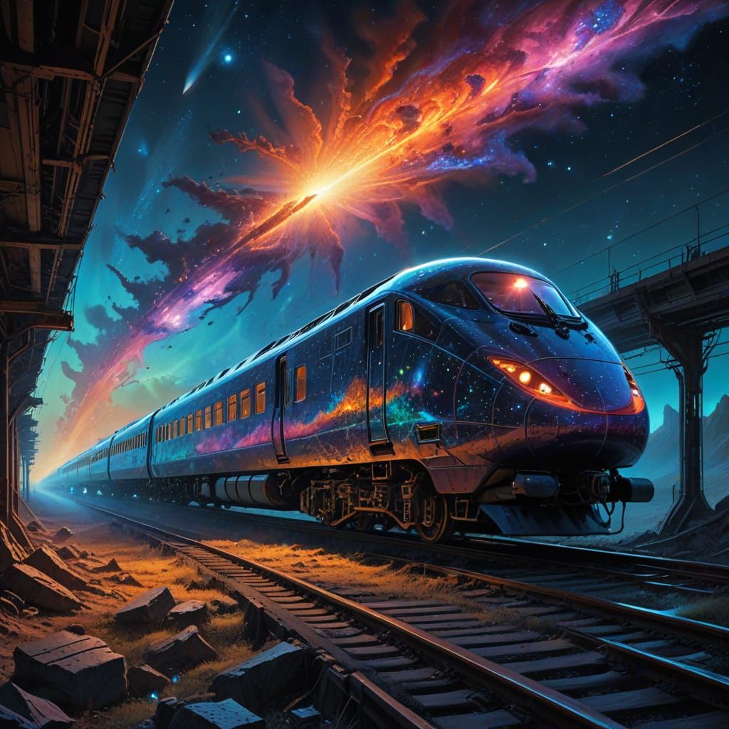 Stardust Bullet-Train Emerges from Wormhole in Cos... - AI Art