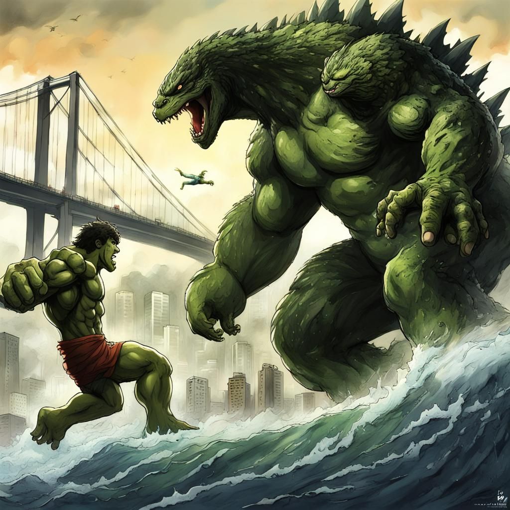 Godzilla versus Hulk - AI Generated Artwork - NightCafe Creator