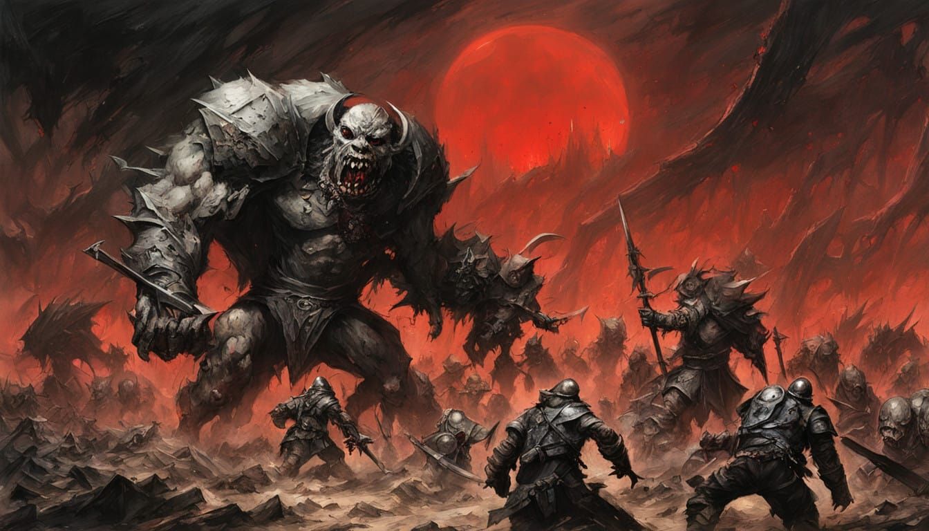 A bloody battlefield where orcs and humans fight each other in the dark ...