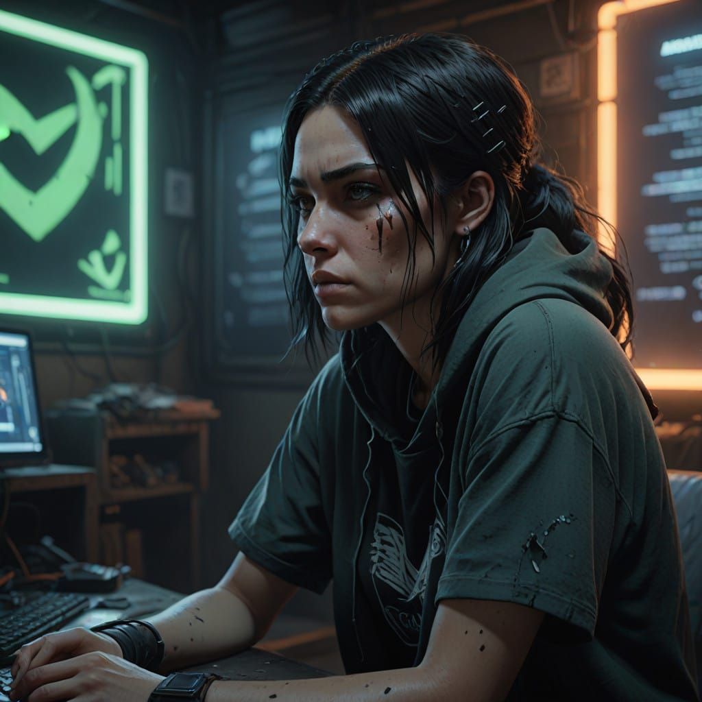 Despair in a Darkened Realm - A Cyberpunk Concept - AI Art