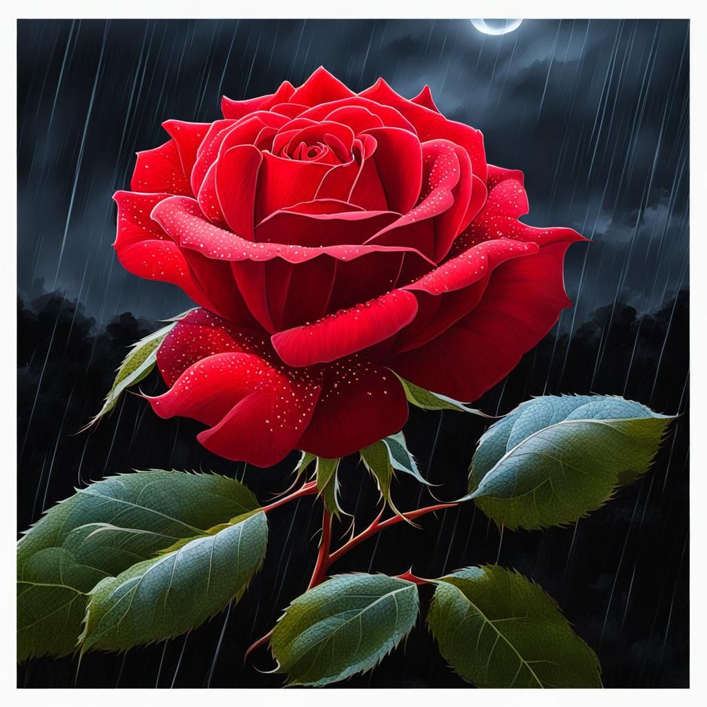Luminous Red Rose in a stormy night - AI Generated Artwork - NightCafe ...