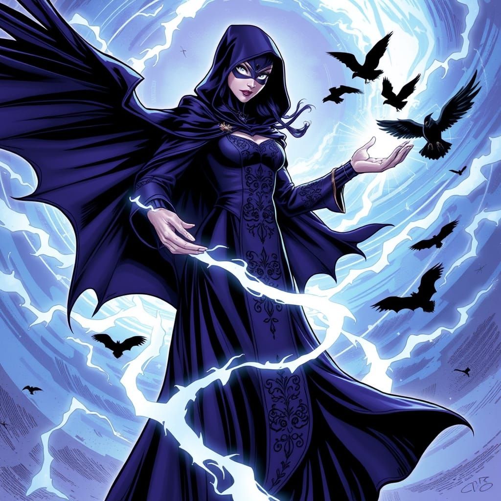 Mystical DC Comics Raven Casting Spells in Dark Pu... - AI Art
