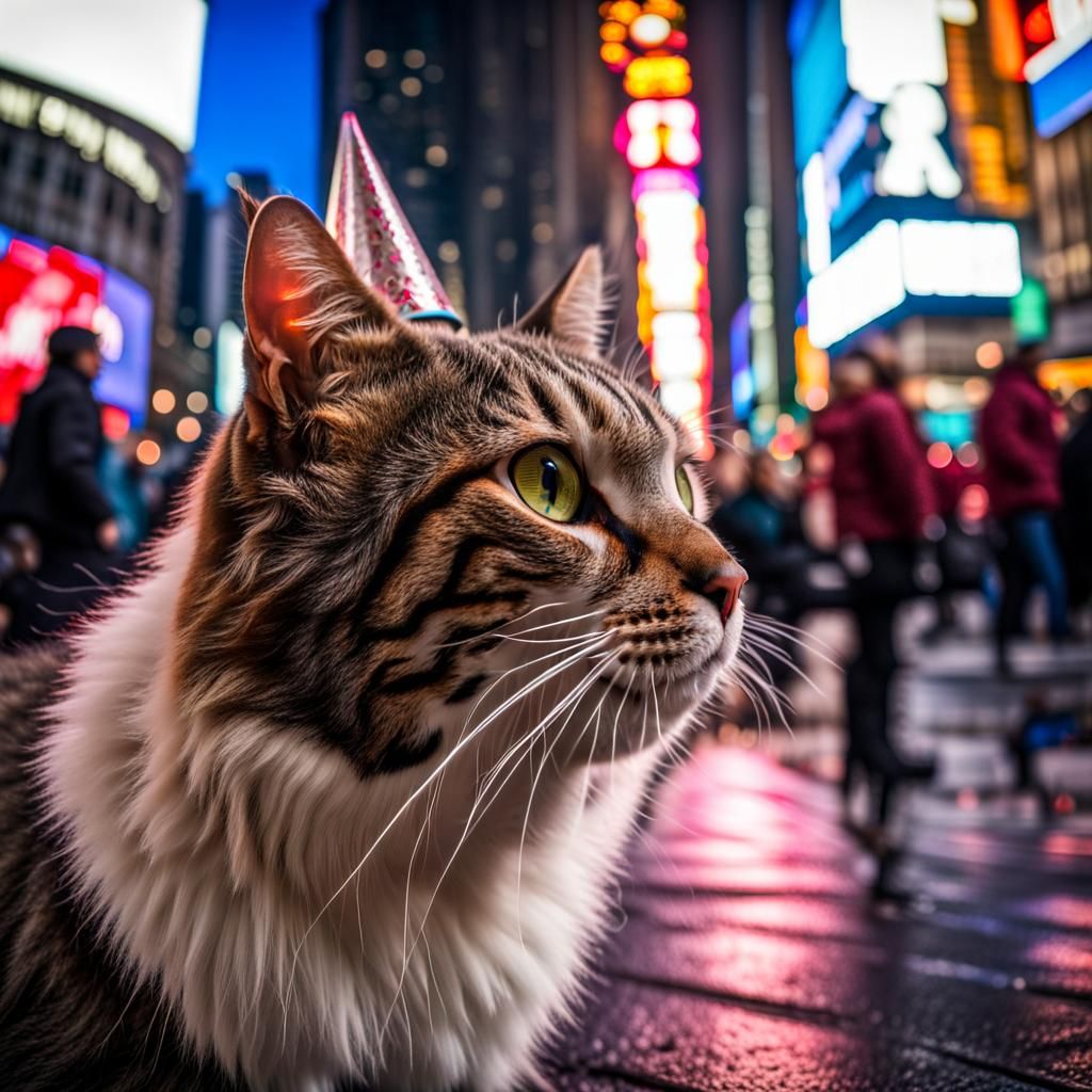 Cat watching the (Times Square new years ball drop) preparing to pounce ...