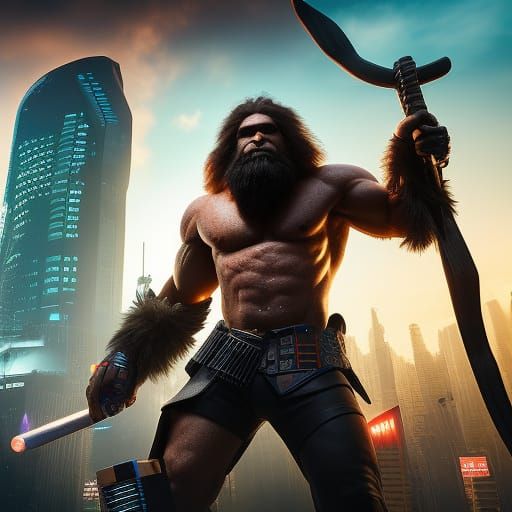 A Cyberpunk Caveman! - AI Generated Artwork - NightCafe Creator