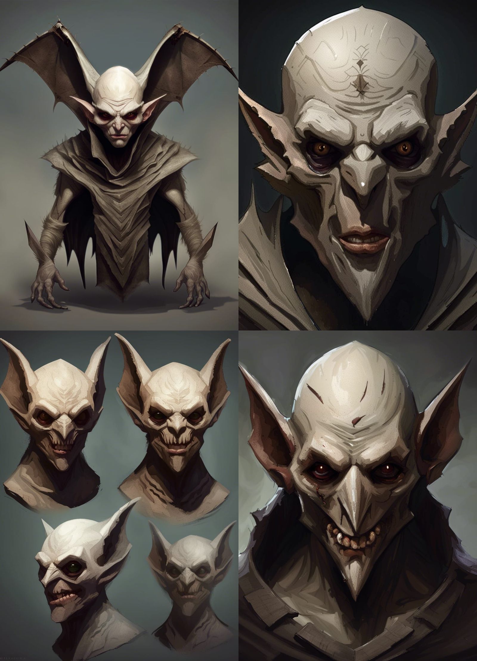 ancient master vampire, ancient mesopotamian creature, deformed bat ...