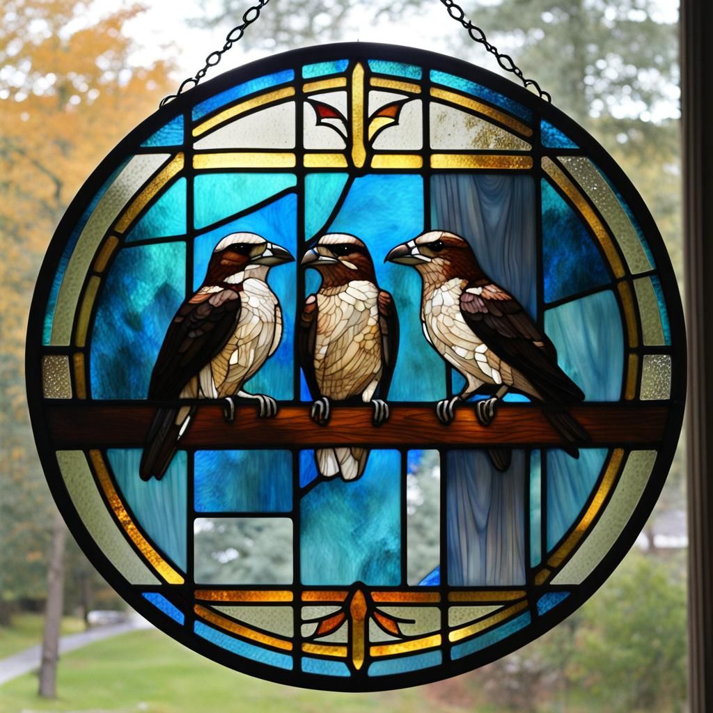 stained glass three hawks - AI Generated Artwork - NightCafe Creator