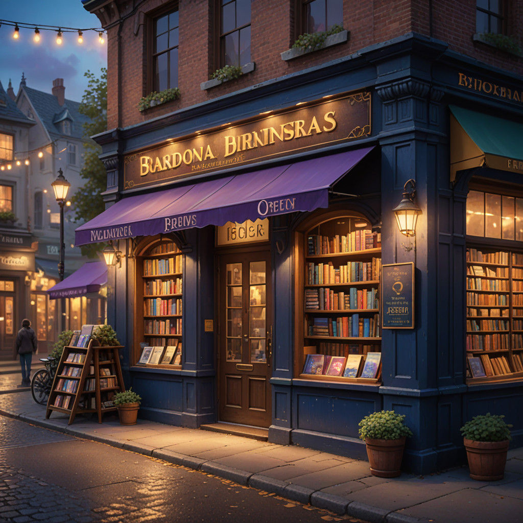 A quaint bookstore with stacks of books spilling out onto the sidewalk ...
