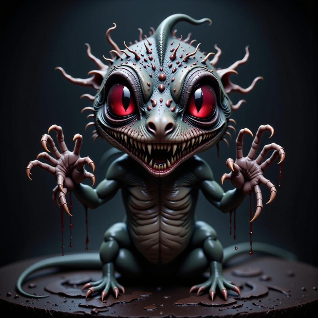 A surreal image depicting a cute and chibi lizard ... - AI Art