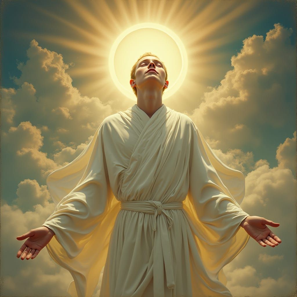 Enlightened Figure Awakens in Soft Golden Light - AI Art