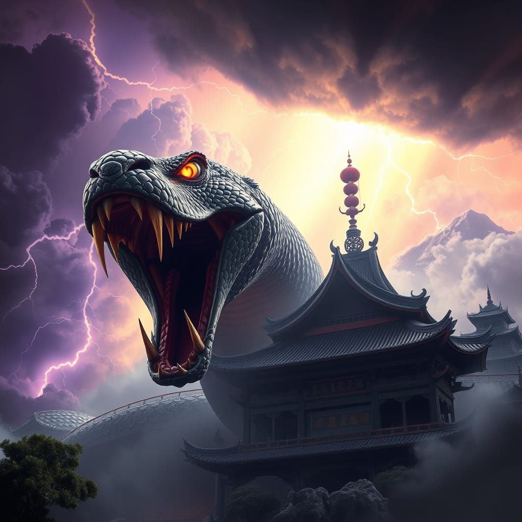 Surreal Storm Serpent Emerges in Traditional Chine... - AI Art