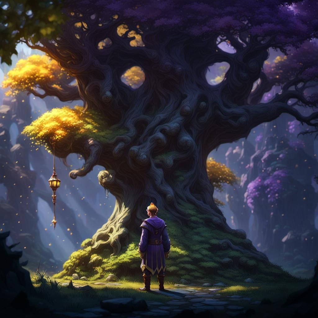 An elf looking at a tiny tree - AI Generated Artwork - NightCafe Creator