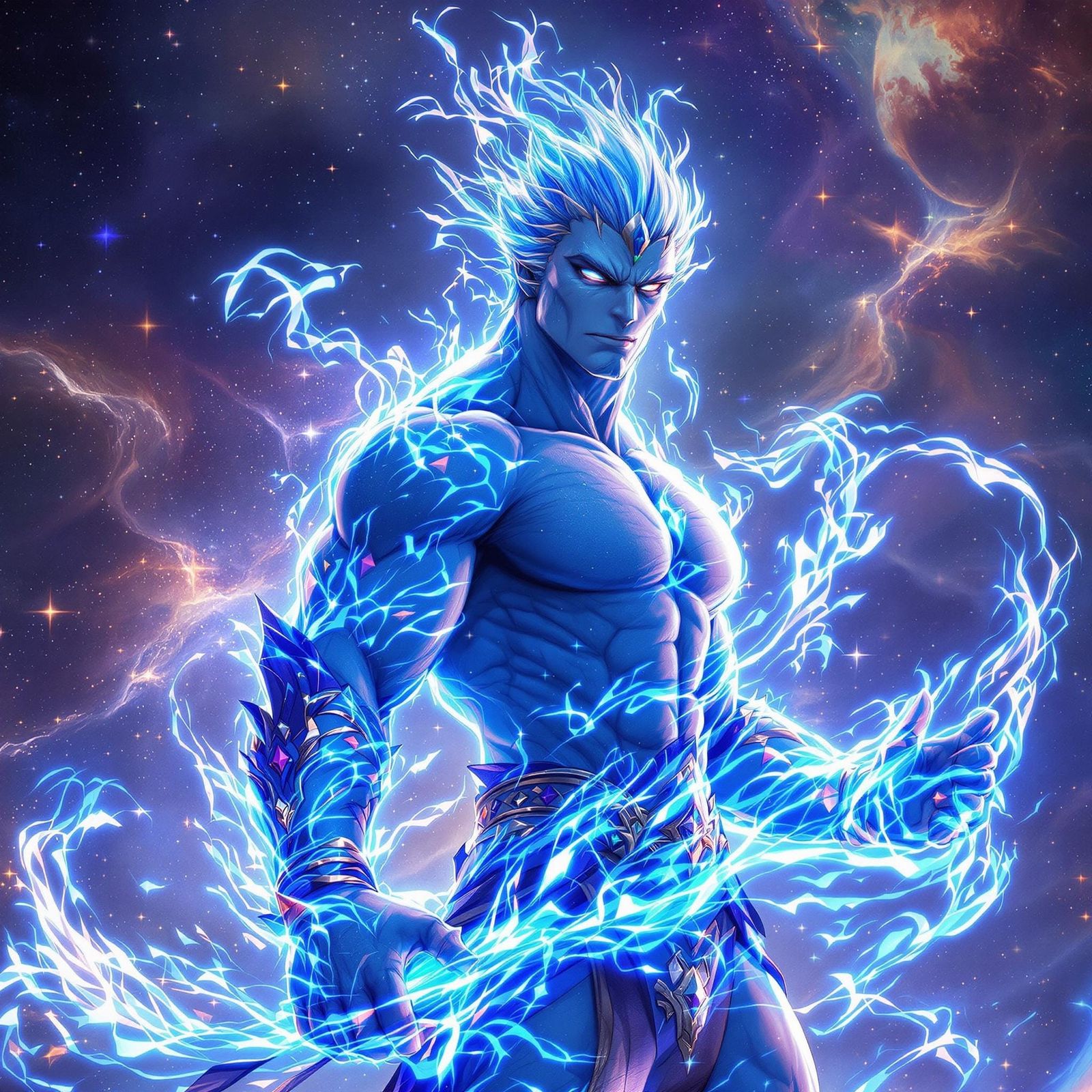 Chiseled Jet Blue Mage Radiates Magical Prowess in... - AI Art