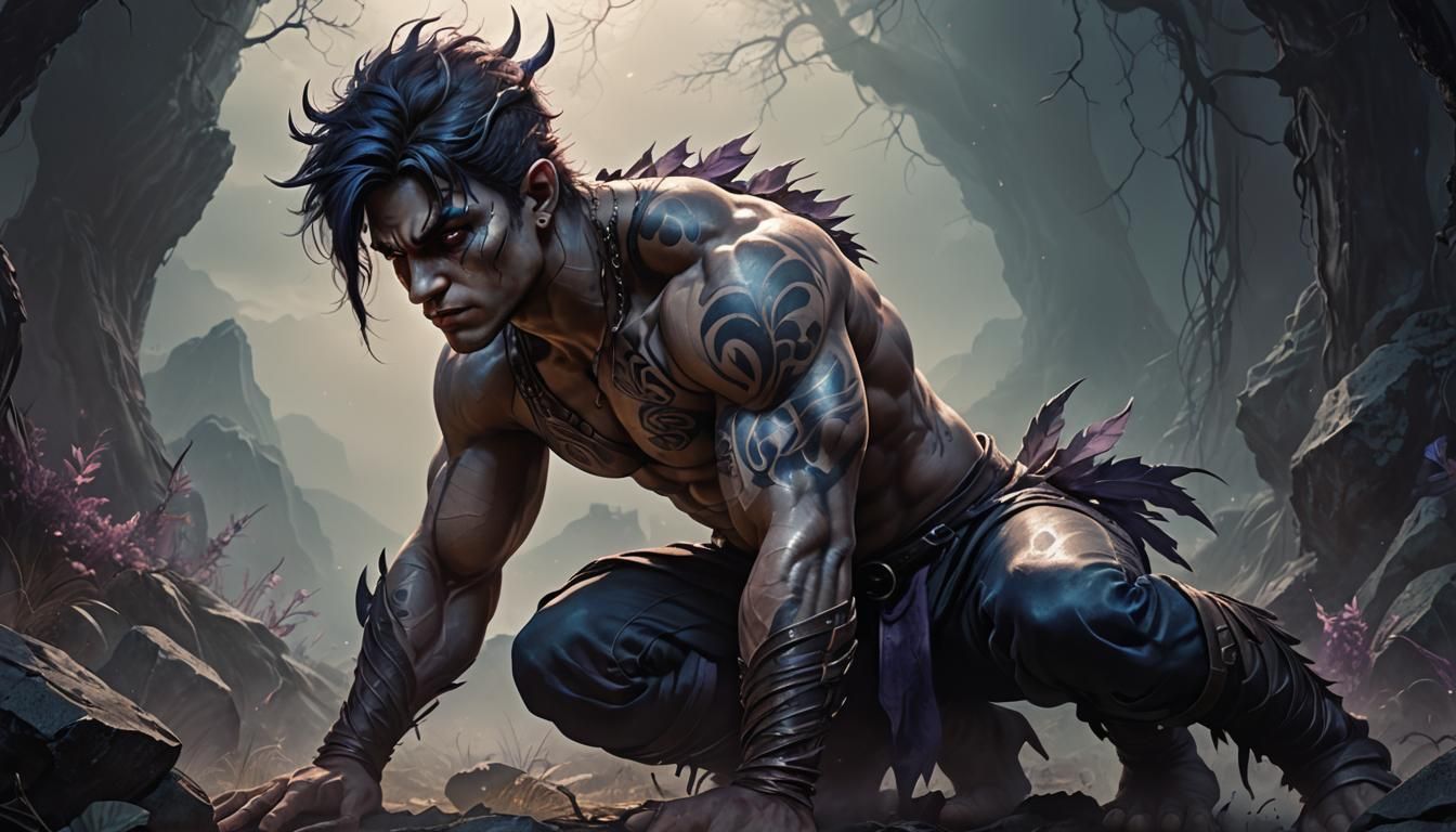 Sword-Ready Dark Fae in Fierce Chiaroscuro - AI Art