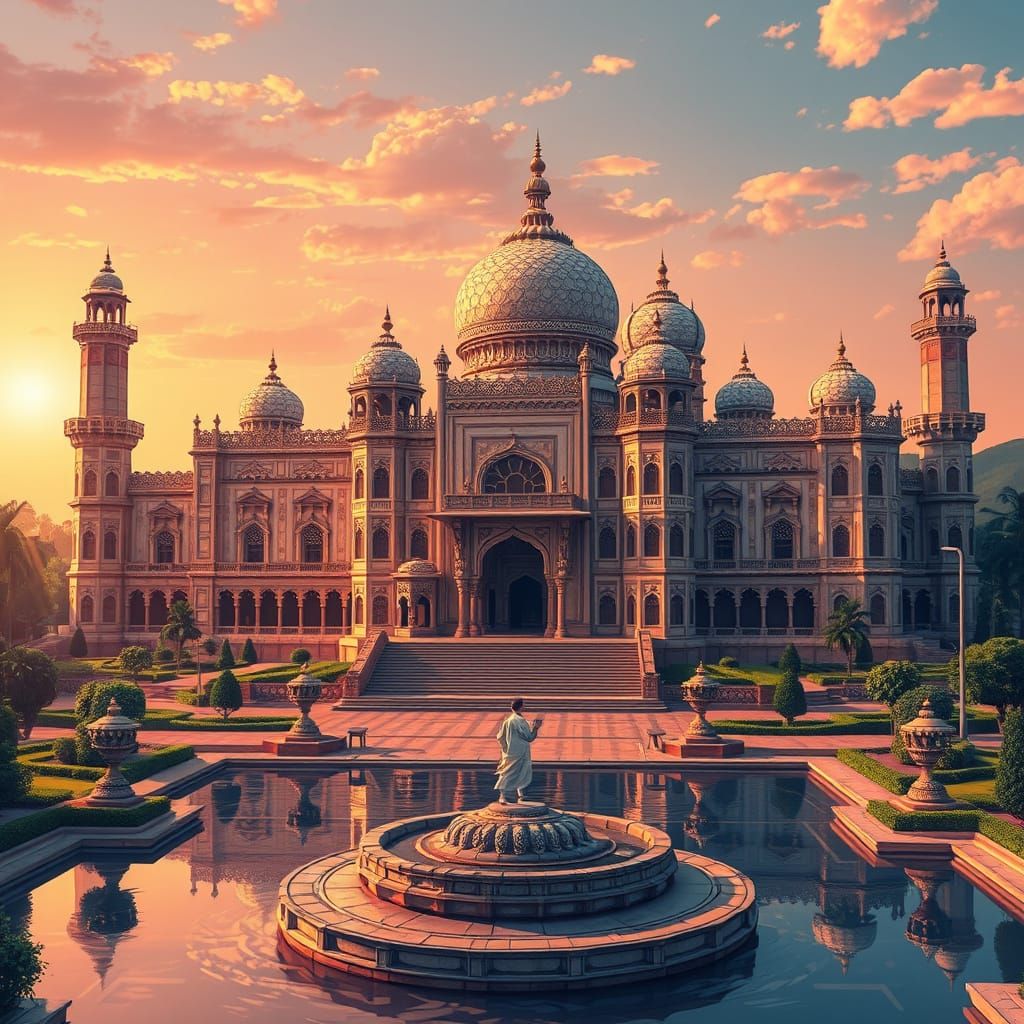 Ethereal Indian Imperial Palace in Warm, Golden Li... - AI Art