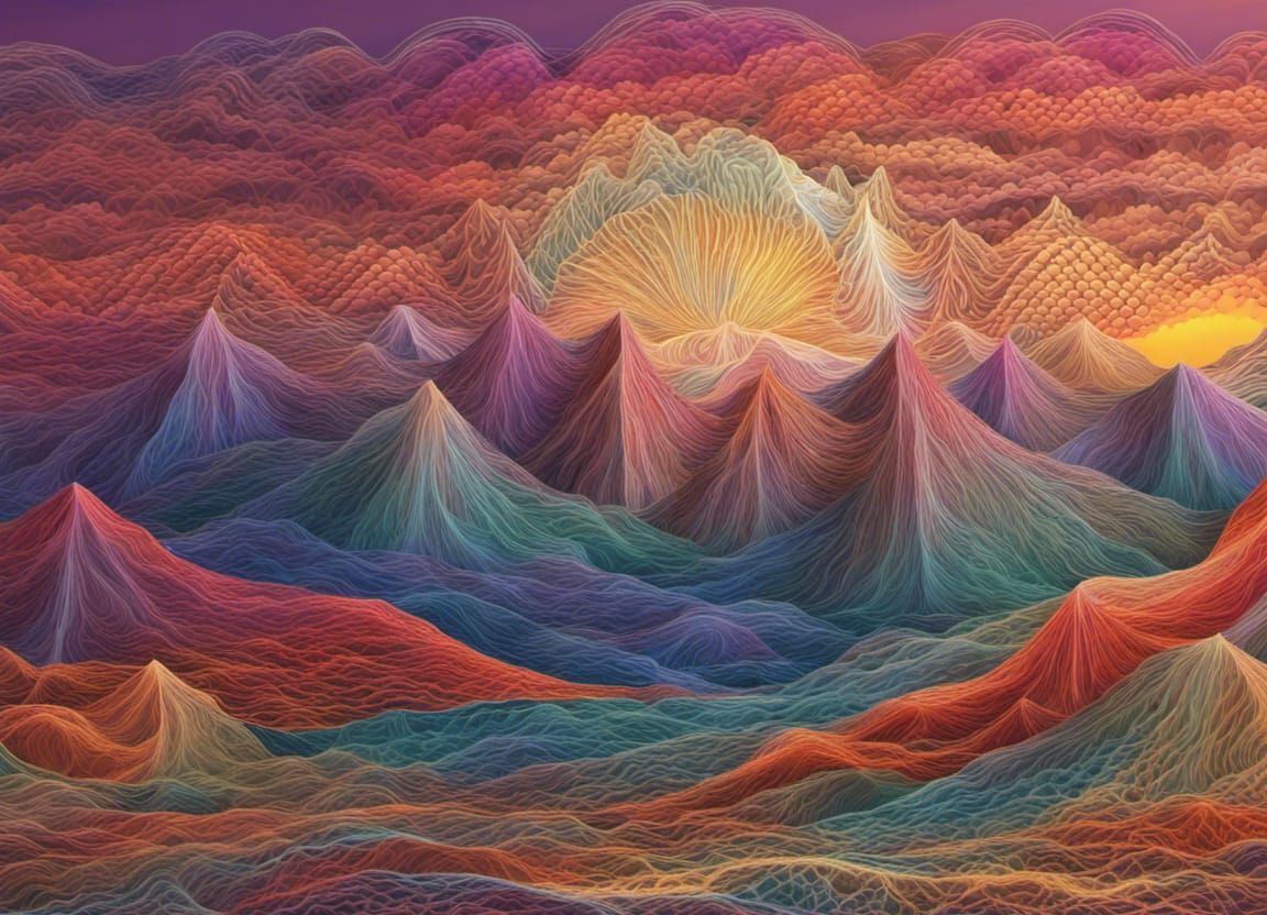 String art: sunset over mountain landscape - AI Generated Artwork ...