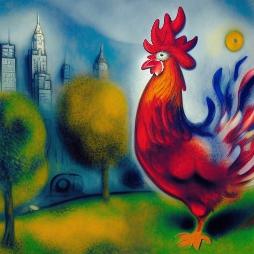 Marc Chagall painting of a rooster in Central Park 2 - AI Generated ...