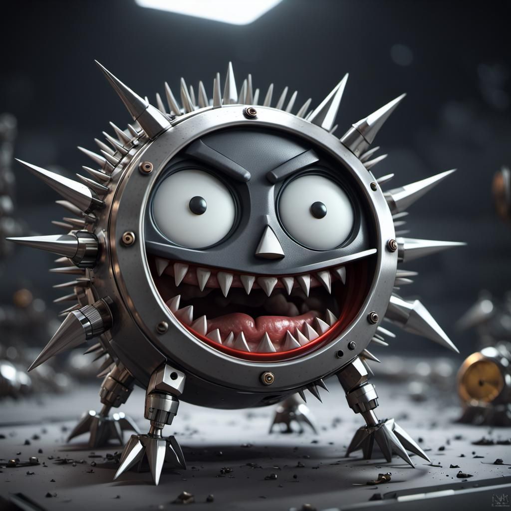 Very angry alarm clock character with eyes and mouth full of sharp ...
