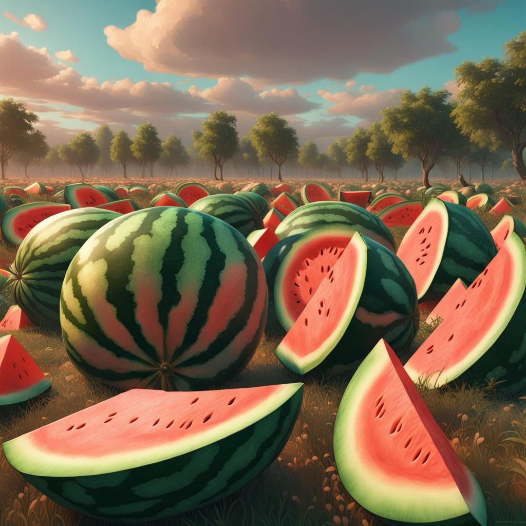 A field of giant sliced watermelons - AI Generated Artwork - NightCafe Creator