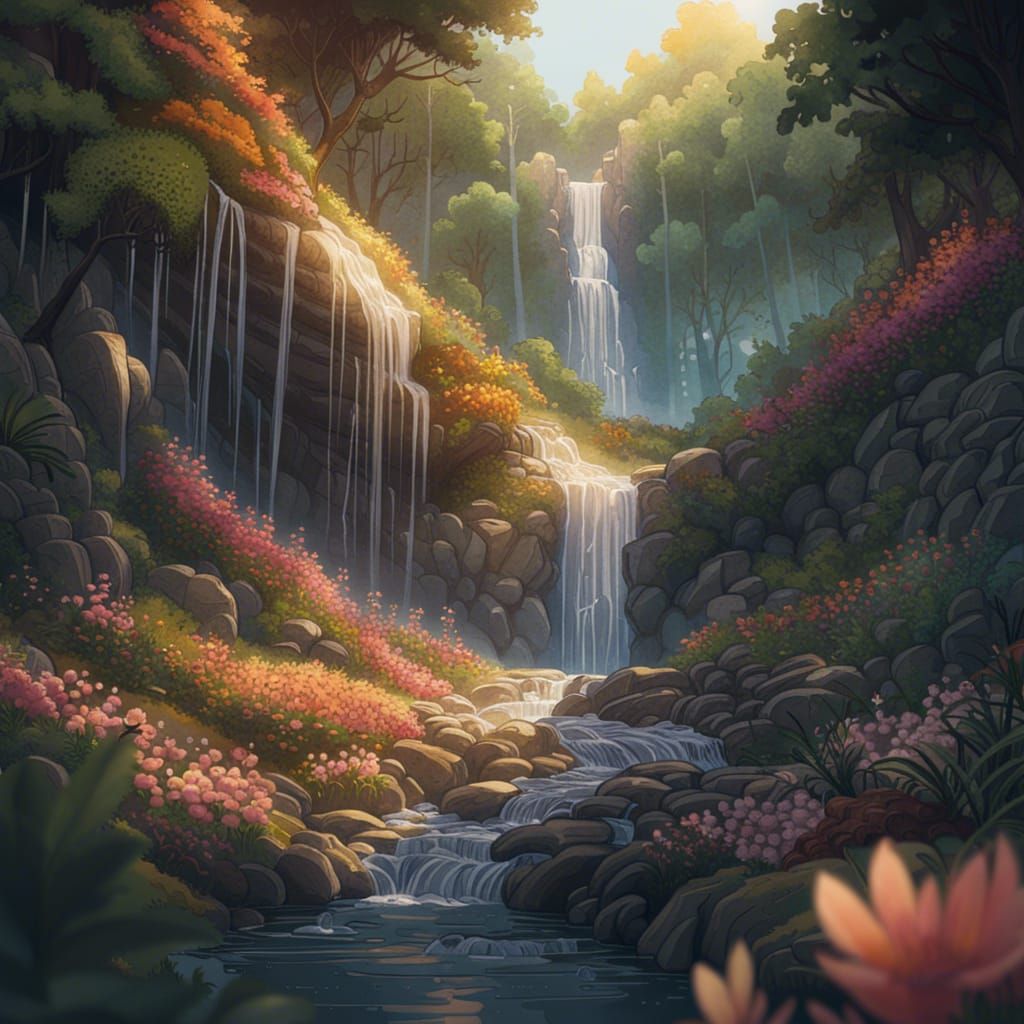 A waterfall - AI Generated Artwork - NightCafe Creator