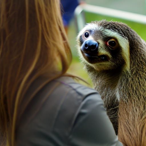 sloth, interacting with humans - AI Generated Artwork - NightCafe Creator