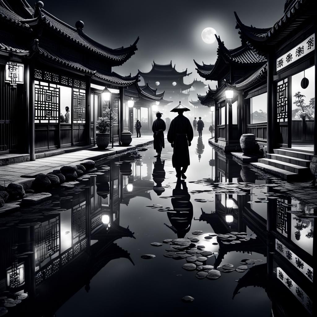 scene by night whit shadow figure reflect art only - AI Generated ...