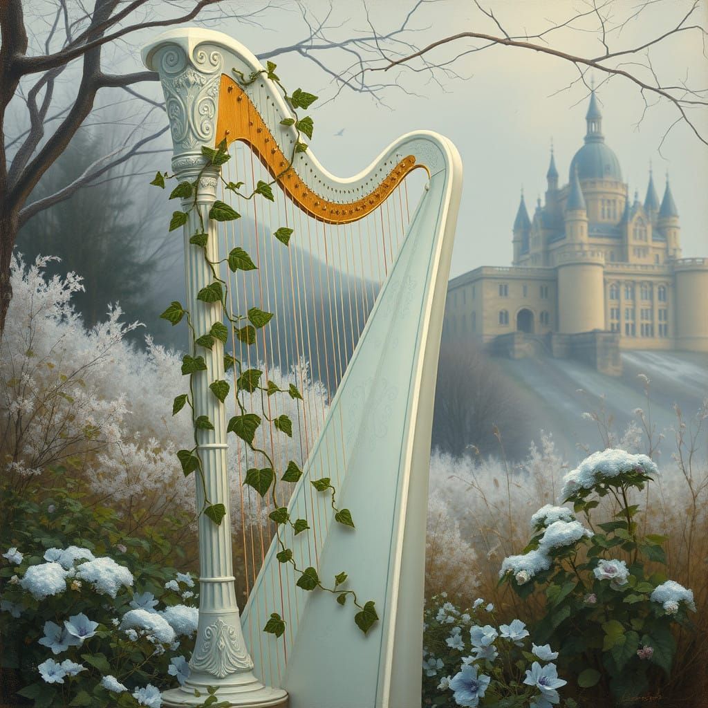Ethereal Harp in English Renaissance Style with Wi... - AI Art