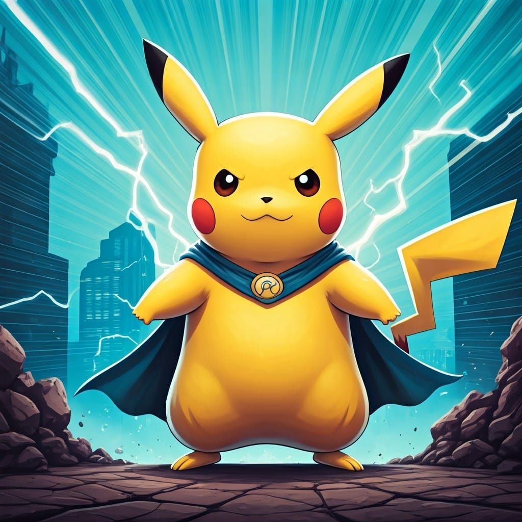 Pikachu saves the day - Pikachu in Heroic Comic Book Style