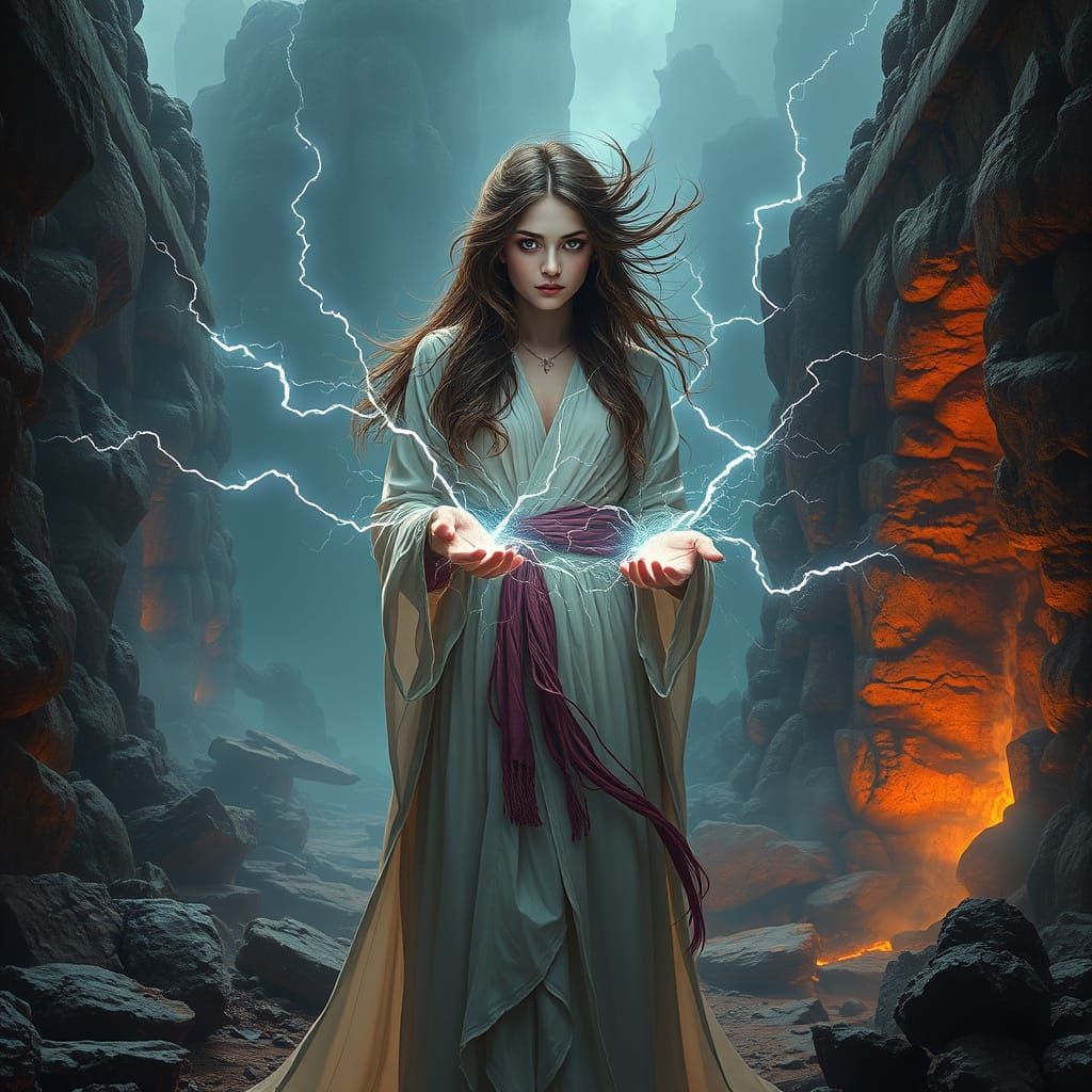 Ethereal Goddess of Electricity Illuminates Ancien... - AI Art